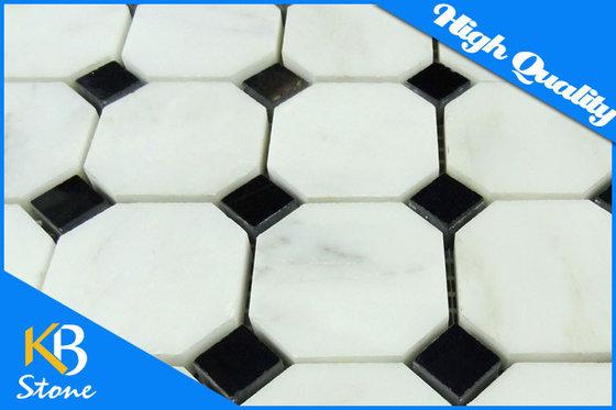 Carrara White Italian Octagon Black and White Marble Mosaic Tile Exterior / Interior Wall Decor