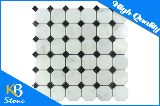 Carrara White Italian Octagon Black and White Marble Mosaic Tile Exterior / Interior Wall Decor