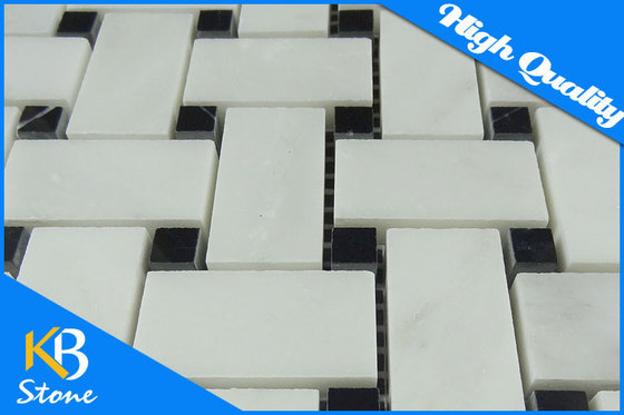 Eastern White Polished Basketweave Marble Mosaic Tiles Shower Floor / Flooring Tile Sheet