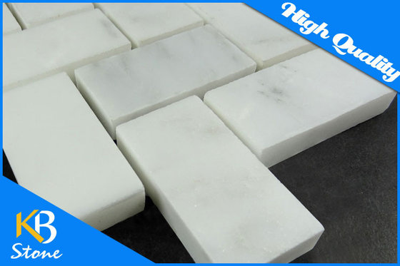 Herringbone White Carrara Mosaic Marble Tile Mesh Mounted for Kitchen or Shower Room