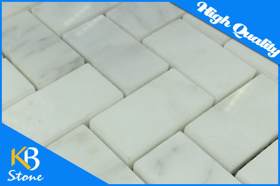 Herringbone White Carrara Mosaic Marble Tile Mesh Mounted for Kitchen or Shower Room