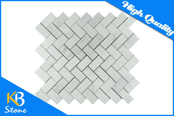 Herringbone White Carrara Mosaic Marble Tile Mesh Mounted for Kitchen or Shower Room