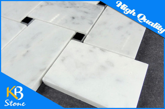 Decorative Italian Bianco Carrara White Marble Basketweave Mosaic Wall Tile With Black Dots