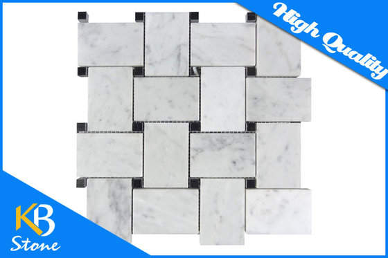 Decorative Italian Bianco Carrara White Marble Basketweave Mosaic Wall Tile With Black Dots