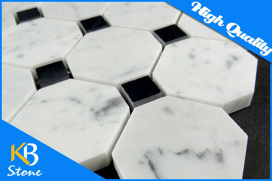 Octagon Black and White Marble Mosaic Tile Sheets , Decorative Wall Marble Backsplash Tile