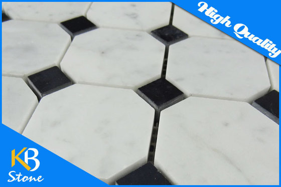 Octagon Black and White Marble Mosaic Tile Sheets , Decorative Wall Marble Backsplash Tile