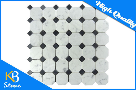 Octagon Black and White Marble Mosaic Tile Sheets , Decorative Wall Marble Backsplash Tile