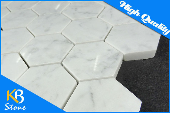 Marble Honed 1" Hexagon Carrara White Mosaic Tile Mesh Exterior / Interior Decorative Wall Tiles