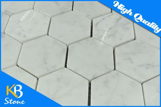 Marble Honed 1" Hexagon Carrara White Mosaic Tile Mesh Exterior / Interior Decorative Wall Tiles
