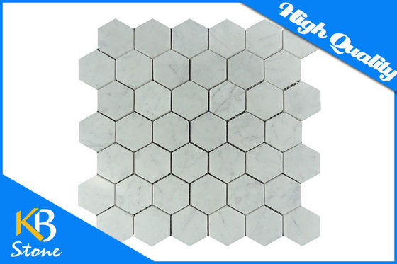 Marble Honed 1" Hexagon Carrara White Mosaic Tile Mesh Exterior / Interior Decorative Wall Tiles