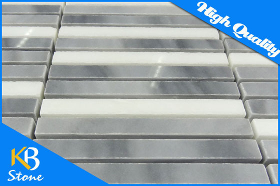 Grey Mixed China White Marble Floor Tiles / Strip Shape Mosaic Flooring Tile Sheet 12 x 12 Inch