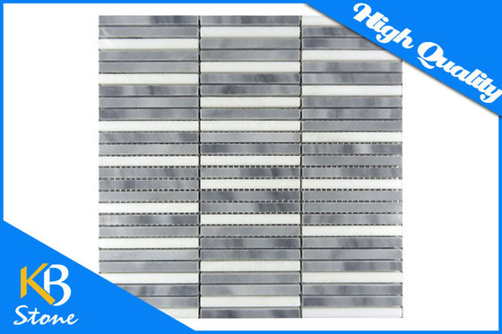Grey Mixed China White Marble Floor Tiles / Strip Shape Mosaic Flooring Tile Sheet 12 x 12 Inch