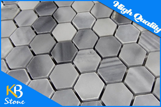 Italy Grey Flooring Hexagon Marble Mosaic Tiles for Backsplash / Shower Wall Building Material