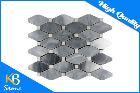 Italian Bardiglio Long Hexagon Marble Mosaic Tiles / Stone Mosaic Bathroom Tile with White Dots