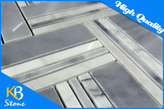Italy Grey Herringbone Marble Mosaic Wall Tiles for Kitchen Backsplash / Swimming Pool