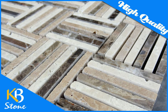 Dark Emperador Waterjet Marble Mosaics Subway Pattern Polished Tile for Exterior / Interior Wall