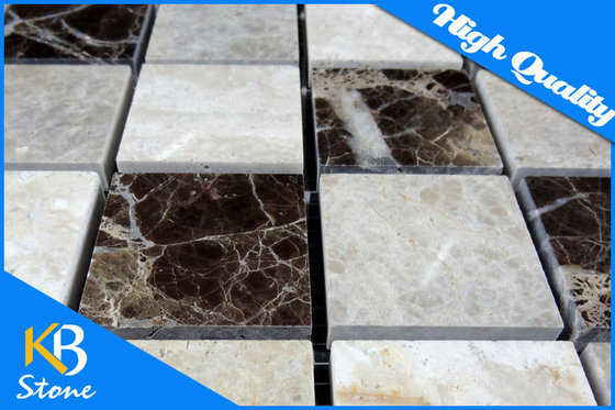Polished Finish Cream Marfil Mosaic Marble Tile Mixed Emperador Dark Square Shape