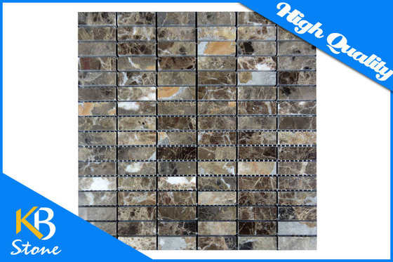 Polished Dark Emperador Marble Subway Tile / Natural Stone Mosaic Flooring Tile Sheets