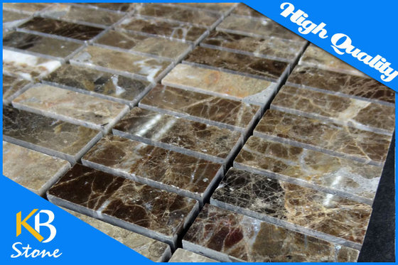 Polished Dark Emperador Marble Subway Tile / Natural Stone Mosaic Flooring Tile Sheets