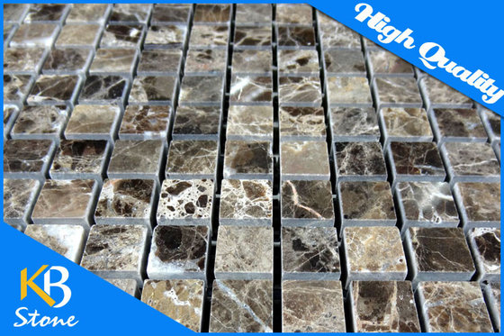 Polished Square Brown Dark Emperador Mosaic Marble Wall Tile Meshed on 12" x 12"