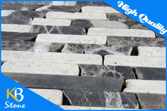 Tumbled Dark Emperador Mixed White Strip Marble Mosaic Floor Tile for Kitchen Backsplash Tiles