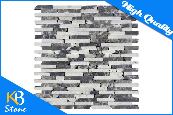 Tumbled Dark Emperador Mixed White Strip Marble Mosaic Floor Tile for Kitchen Backsplash Tiles
