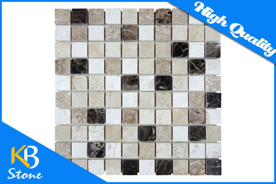 Mixed Colour Square StoneTravertine Mosaic Marble Wall Tiles Meshed On 12" x 12" Sheets