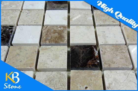 Mixed Colour Square StoneTravertine Mosaic Marble Wall Tiles Meshed On 12" x 12" Sheets