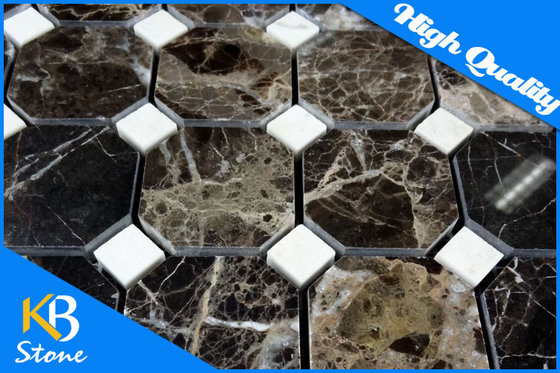 Dark Emperador Octagon Backsplash Marble Mosaic Tile Sheets for Home or Hotel Wall Decoration