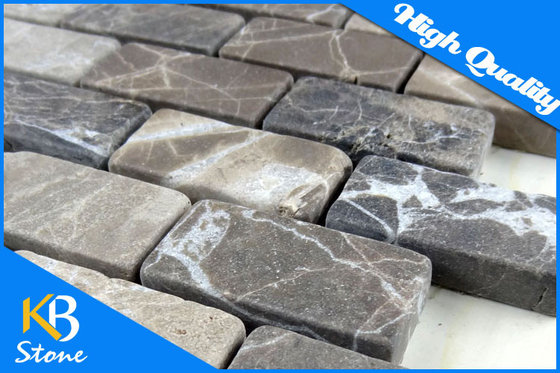 Modern Home Decoration Dark Emperador Tumbled Marble Tile Subway Pattern Mosaic Tiles