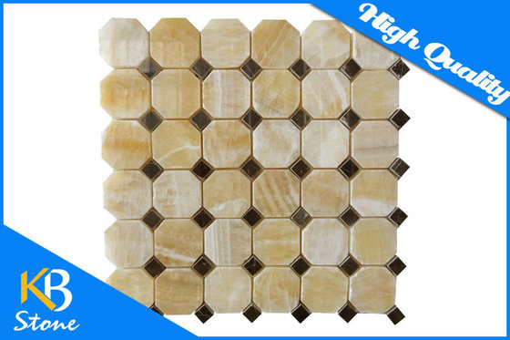 Yellow Onyx Polished Octagon Marble Mosaic Tile Mixed Brown Dots for Accent Wall or Backsplash