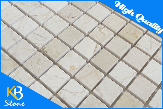 Interior Home Decoration Cream Marfil Marble Polished Square Shape Tile / Stone Mosaic Tiles