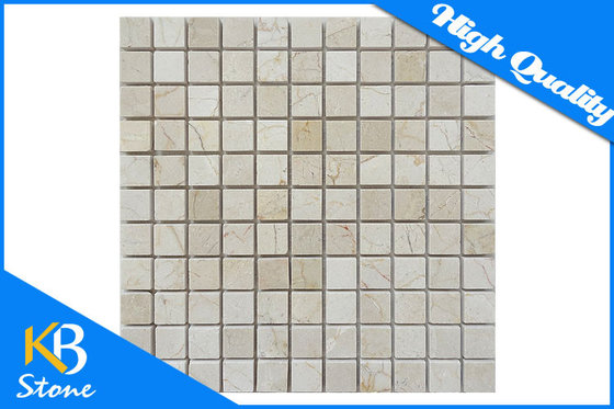 Interior Home Decoration Cream Marfil Marble Polished Square Shape Tile / Stone Mosaic Tiles