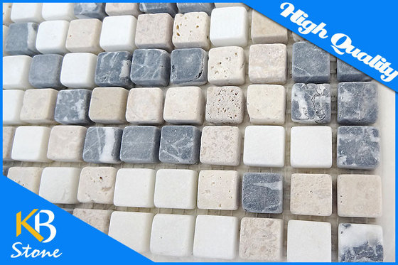Mixed Colour Travertine Mosaic Tile Square Shape Home Decoration Wall / Flooring Tiles