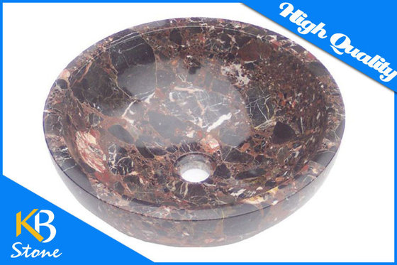 Red Polishing Natural Stone Wash Basin / Retro Bathroom Marble Wash Bowl 38cm Dia