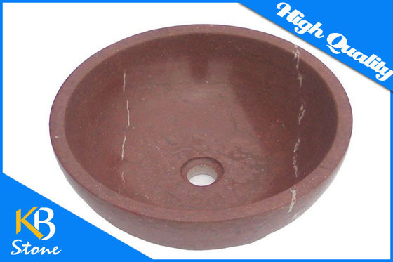 Red Polishing Natural Stone Wash Basin / Retro Bathroom Marble Wash Bowl 38cm Dia