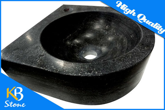 Round Pure Black Marble Stone Wash Basin Polished Natural Stone Home Use Sink