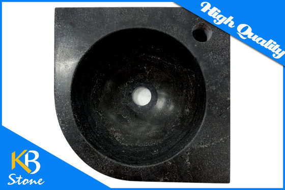 Round Pure Black Marble Stone Wash Basin Polished Natural Stone Home Use Sink