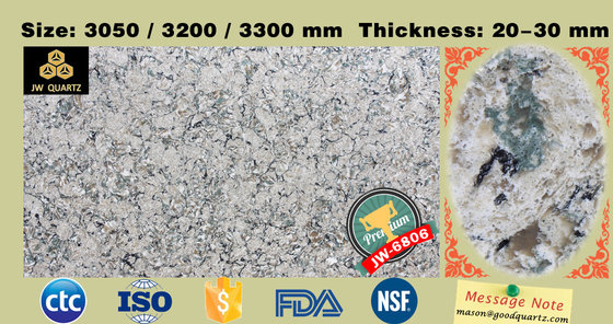 JW-6806 Childhood-Green color mixed Artificial Quartz Stone Slab for Countertop