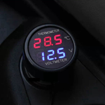 2 In 1 DC 12V Digital Car Voltmeter Thermometer Temperature Meter Battery Monitor