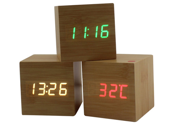 Wooden LED Alarm Clock With Thermometer Temp Date LED Display Calendars Electronic Desktop Digital Table Clocks For Gift