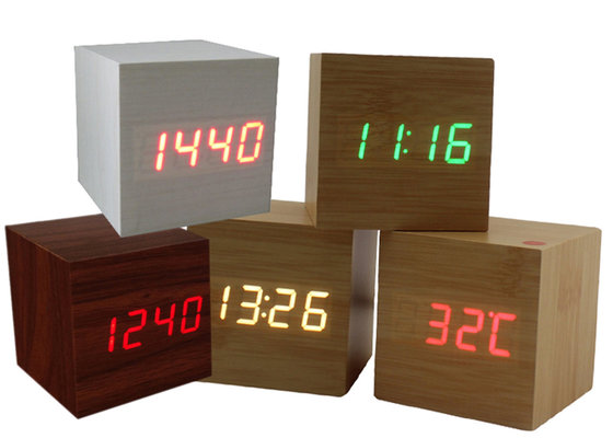Wooden LED Alarm Clock With Thermometer Temp Date LED Display Calendars Electronic Desktop Digital Table Clocks For Gift