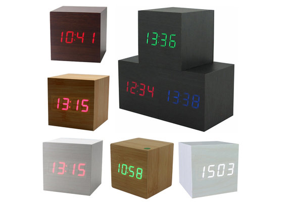 Wooden LED Alarm Clock With Thermometer Temp Date LED Display Calendars Electronic Desktop Digital Table Clocks For Gift