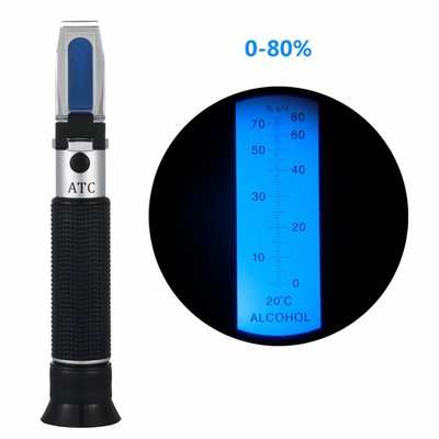 2017 hand held 0-80% Alcohol refractometer ATC spirits tester (single scales) Adjustable manual focusing Aluminum