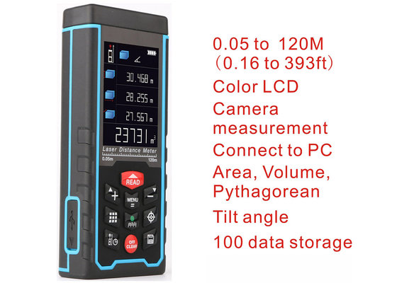 120m Laser distance meter Range finder outdoor W-camera rechargeable battery Color LCD laser tape measure Area/volume