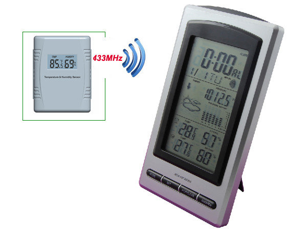 Digital Indoor Outdoor Thermometer Hygrometer Wireless Weather Station Clock Calendar Alarm Moon Phase Display MS1066D
