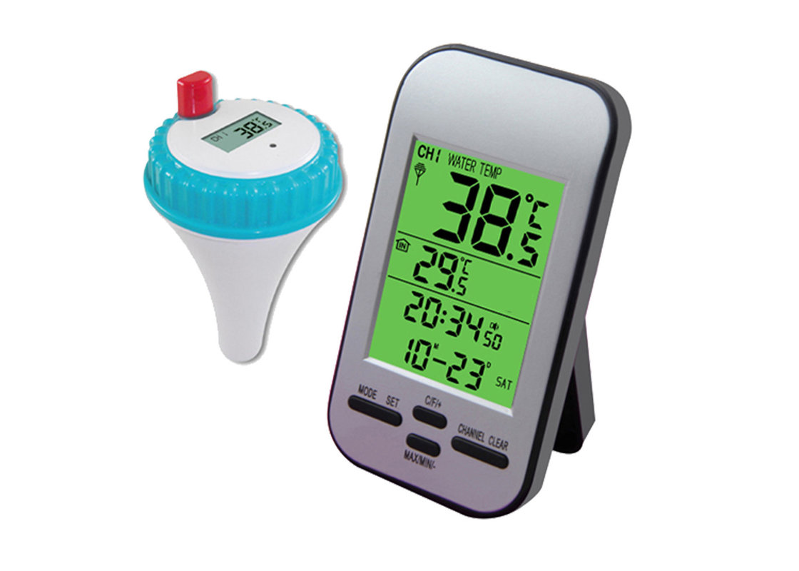 Digital LCD Swim Pool Bath Spa Wireless Thermometer Waterproof Indoor Water Temperature Meter Calendar Time Alarm MS0222
