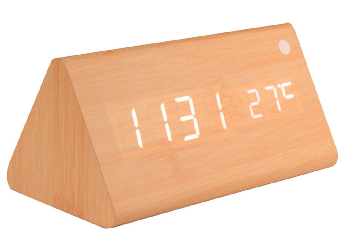 New wooden LED Alarm Clock,despertador Temperature Sounds Control LED display,electronic desktop Digital table clock