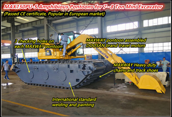 MAXWAY MACHINE COMPANY, Amphibious Pontoon Undercarriage for 7--8 Ton Class Excavator, Model:  MAX150PU-S