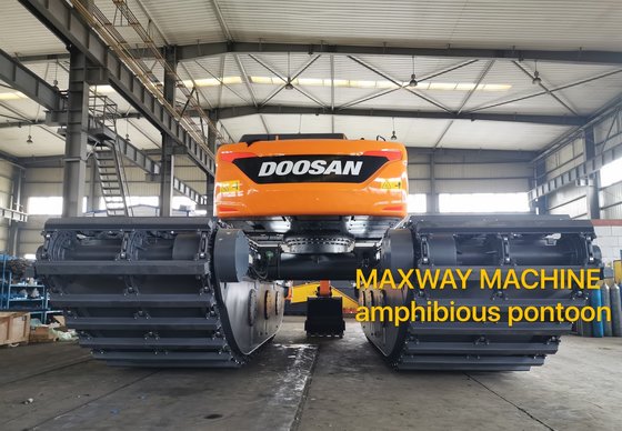 MAXWAY Long Arm Amphibious Excavator with Side Pontoon and Hydraulic Spuds for River Dredging